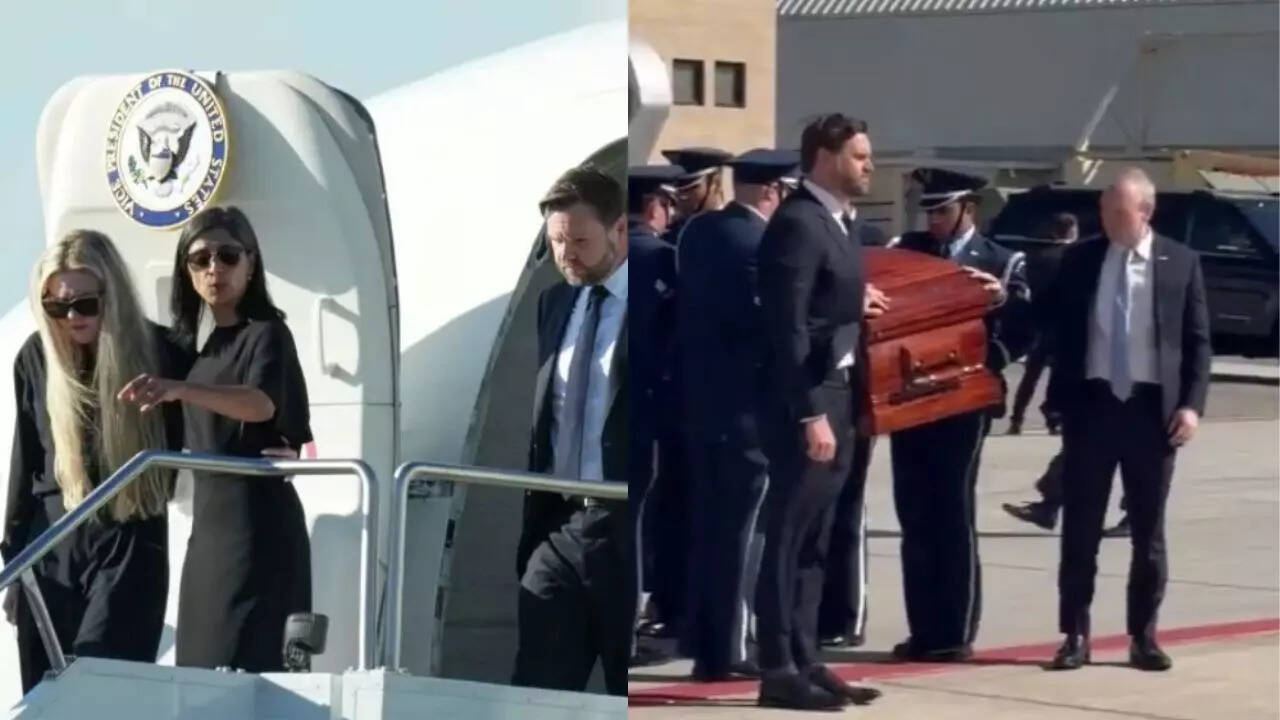 Charlie Kirk’s casket reaches Arizona on Air Force Two: JD Vance carries it, Usha holds widow ...