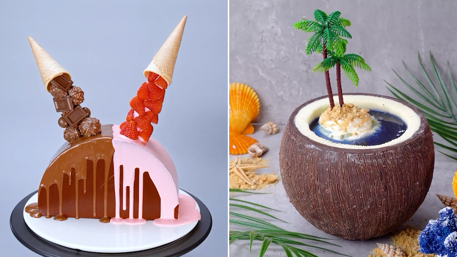 Chocolate Strawberry Ice Cream Cake and Coconut Dessert