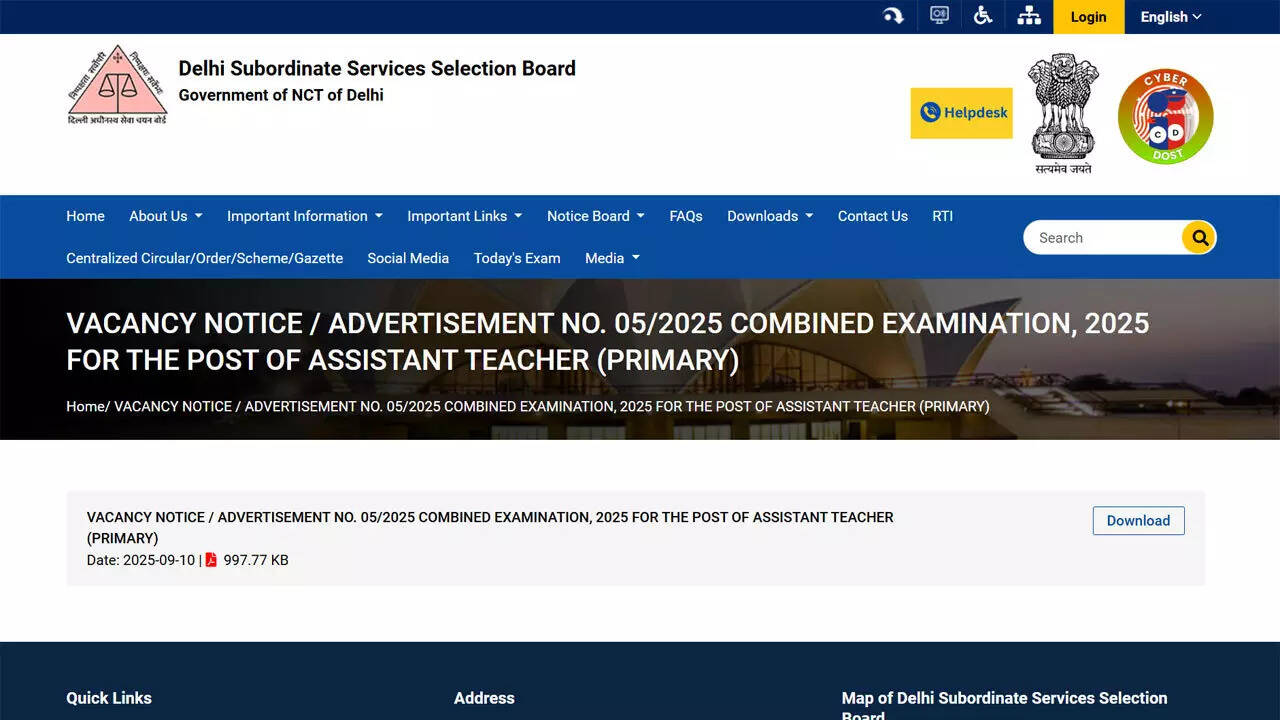 DSSSB Assistant Teacher recruitment 2025: Registration opens on 17 ...