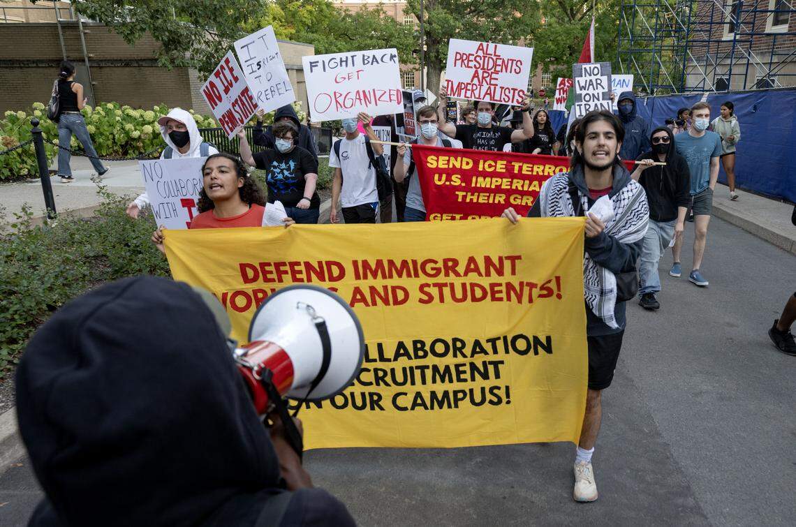 ‘It is right to rebel.' Anti-ICE protesters march through Penn State's ...