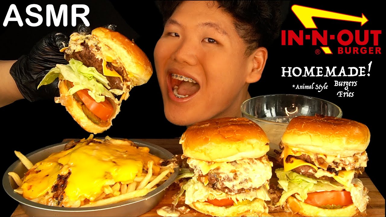 ASMR In-N-Out Mukbang 먹방 (Homemade) | Animal Style Fries & Double ...