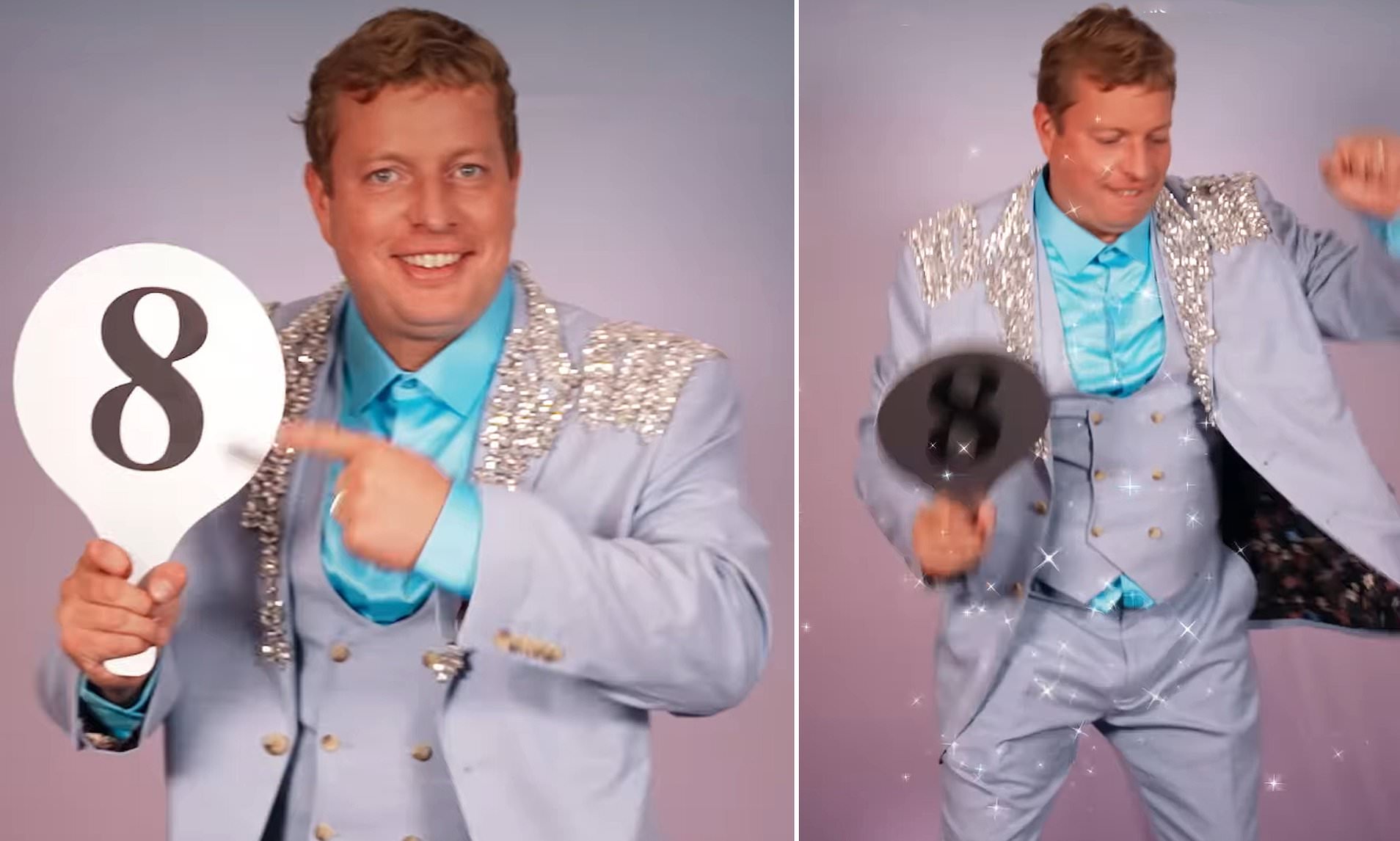 Thomas Skinner brushes off Strictly meltdown in a glittering purple suit days before show debut