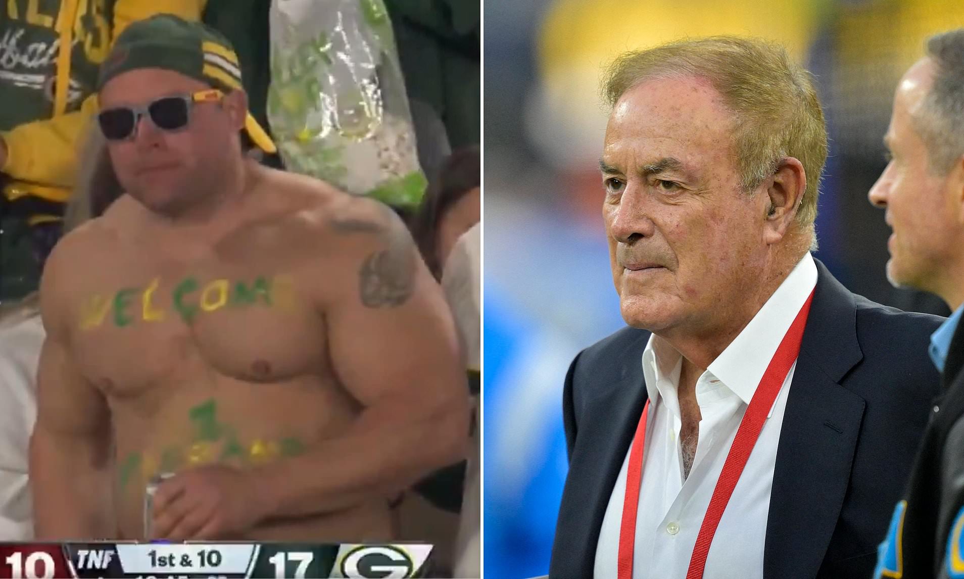 NFL commentators left 'unimpressed' by ripped, shirtless Packers fan in ...