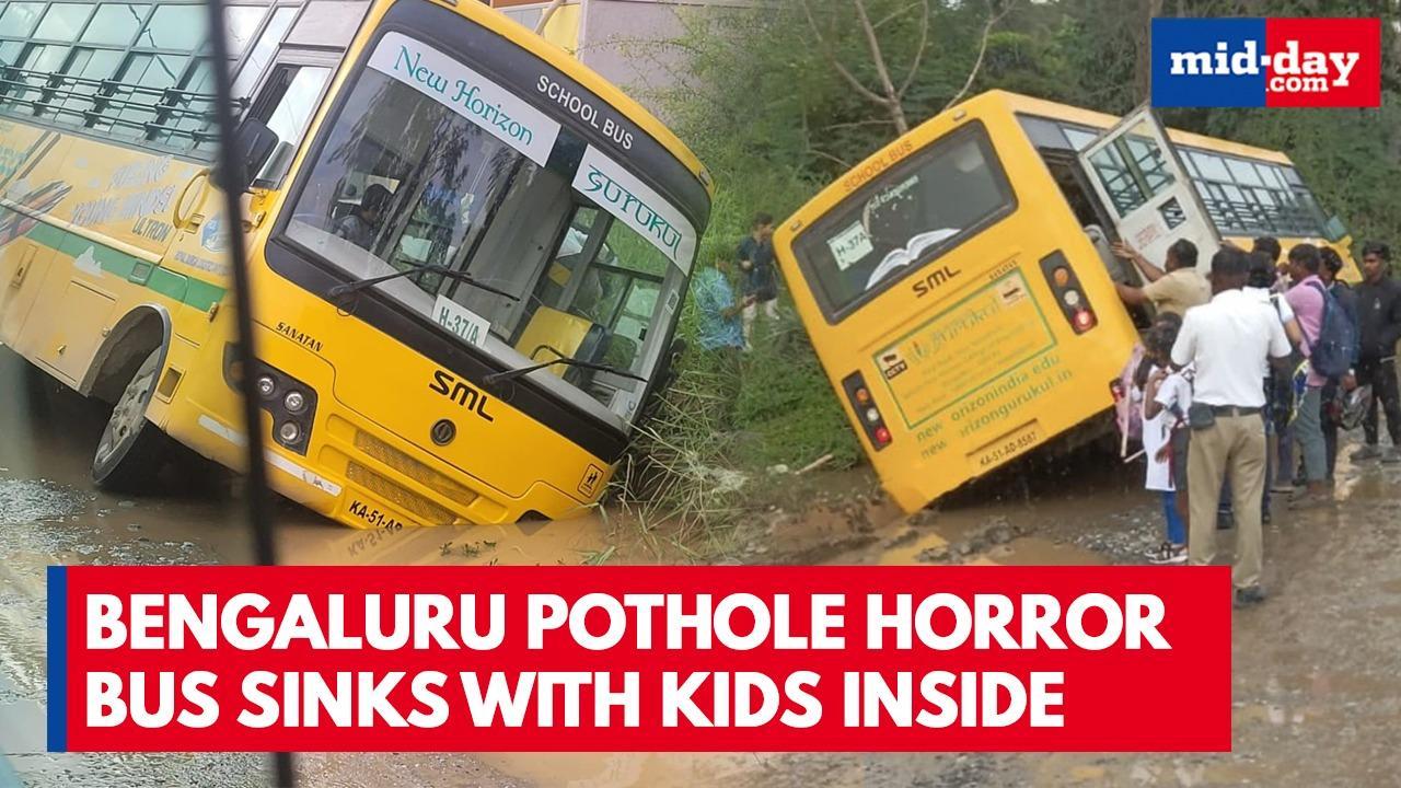 Bengaluru horror: School bus trapped in deadly pothole, kids saved by ...