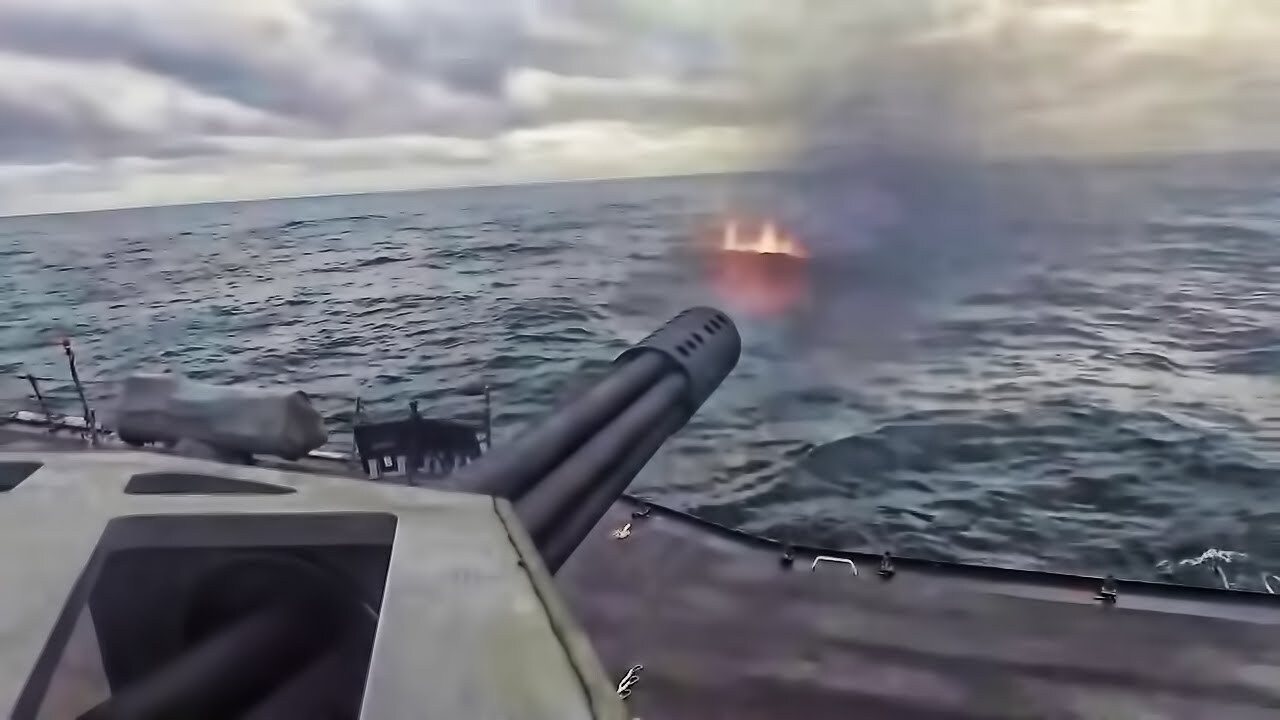 Weapon's Eye View Of USN Destoyer Shooting
