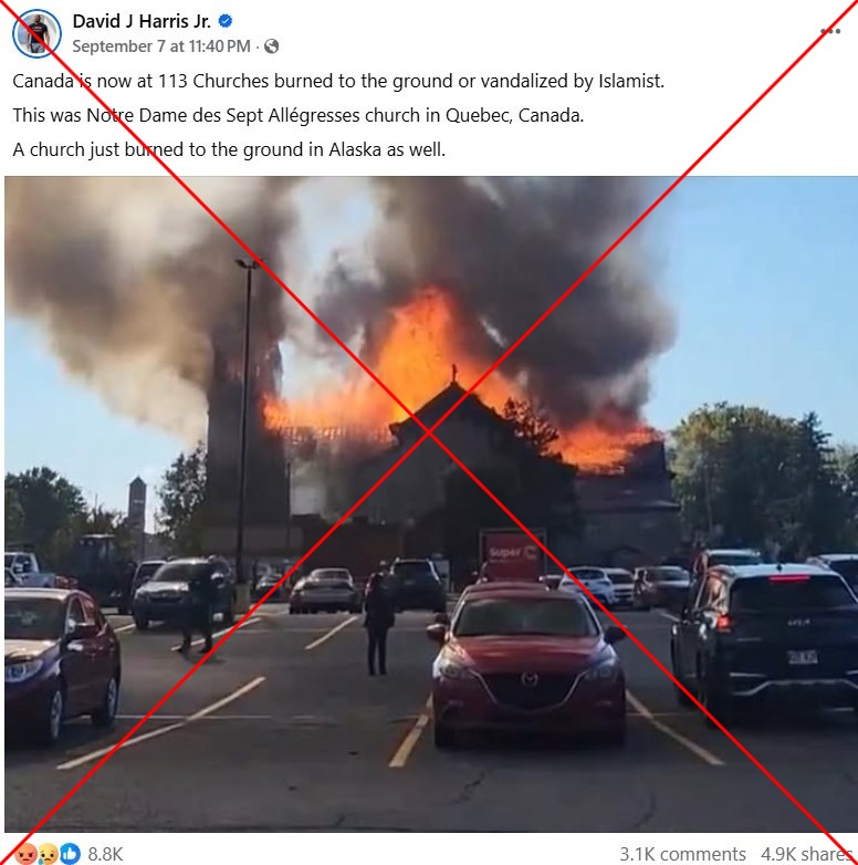 Canadian official dismisses false claim 'Islamist' sparked church fire