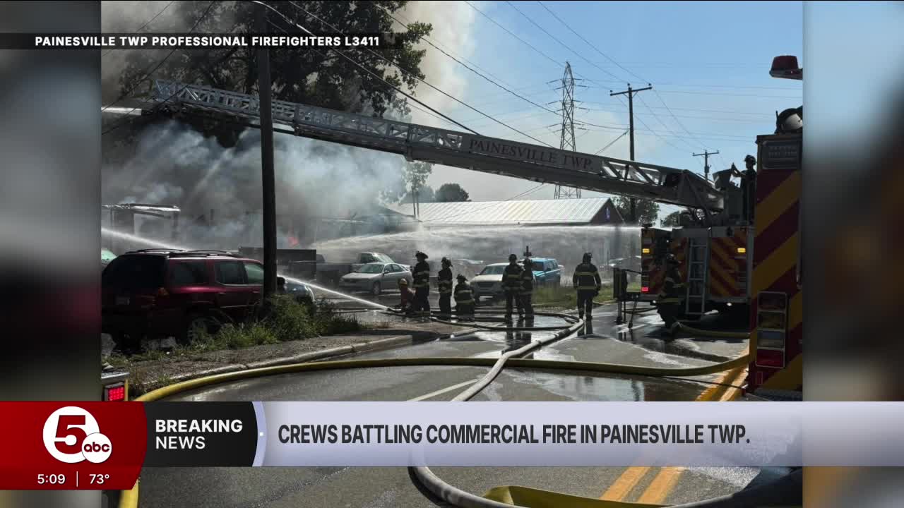 Crews battling commercial building fire in Painesville Township