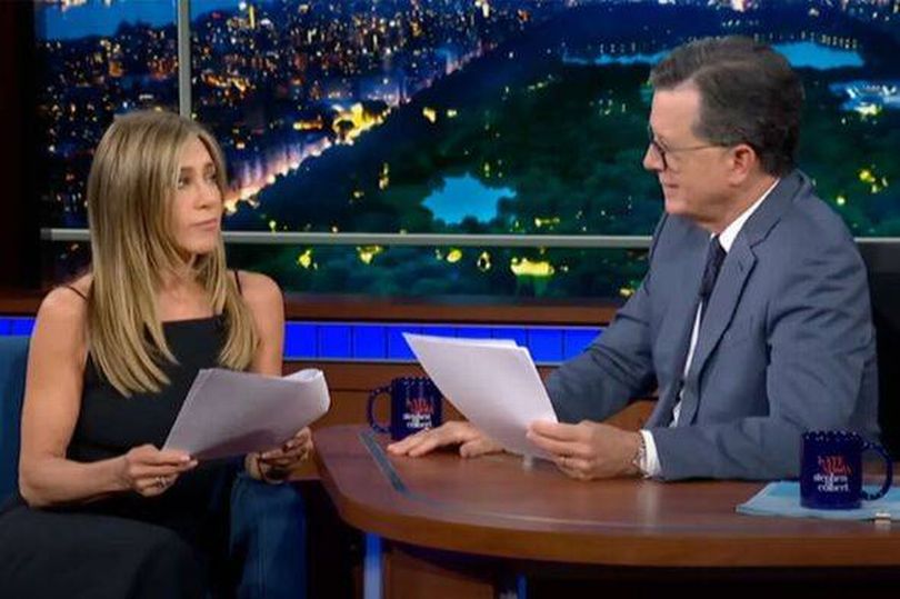 Jennifer Aniston 'auditions' Colbert for Morning Show weatherman role ...