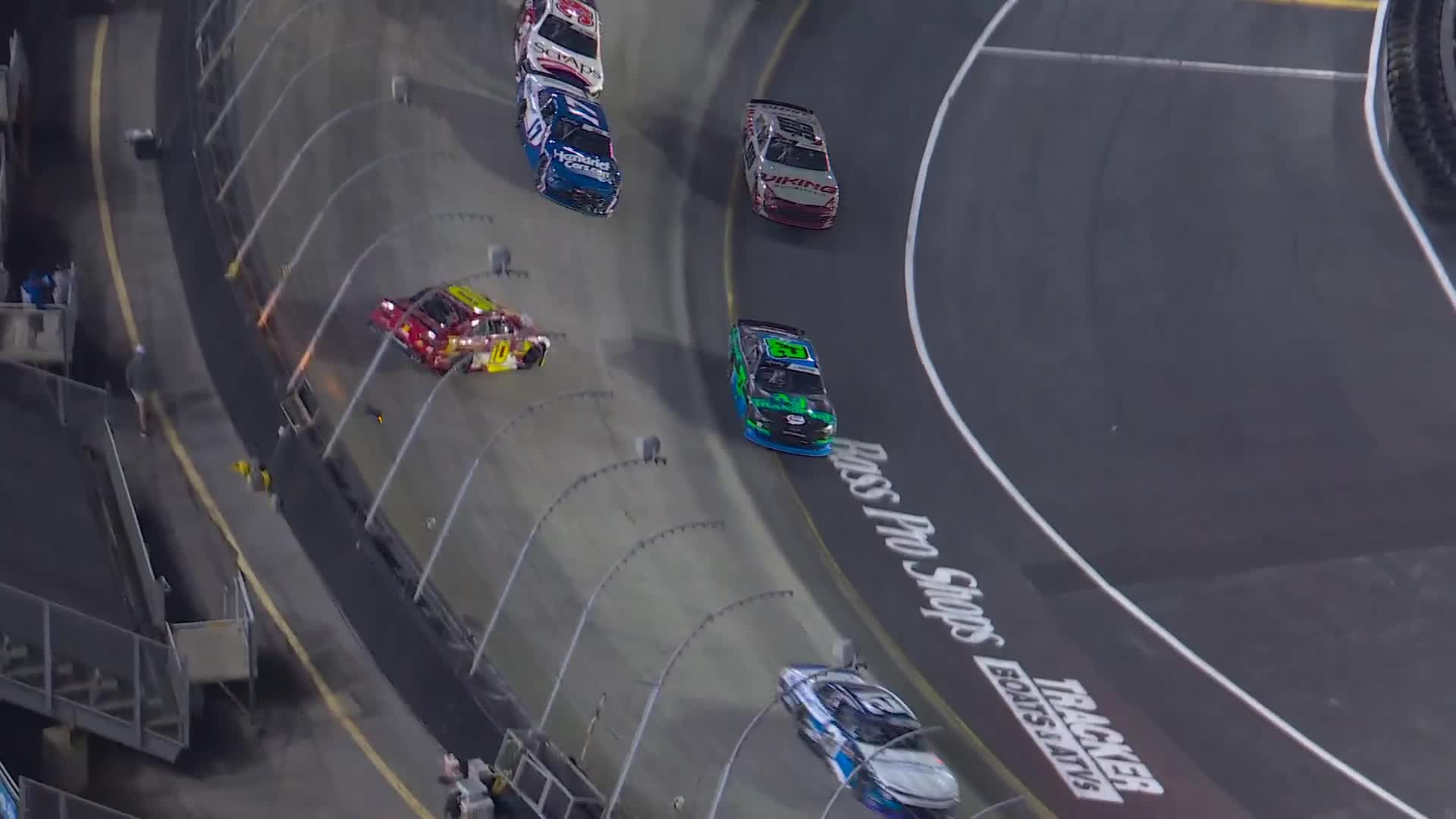 Daniel Dye gets loose and spins around late, avoids damage