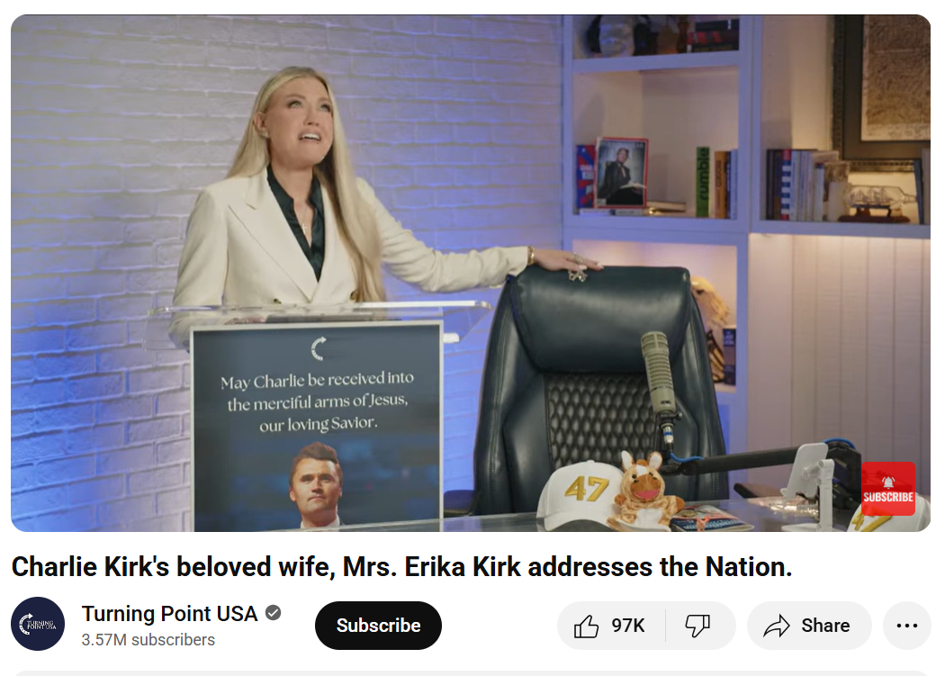 Erika Kirk vows to continue husband's legacy, make Turning Point stronger