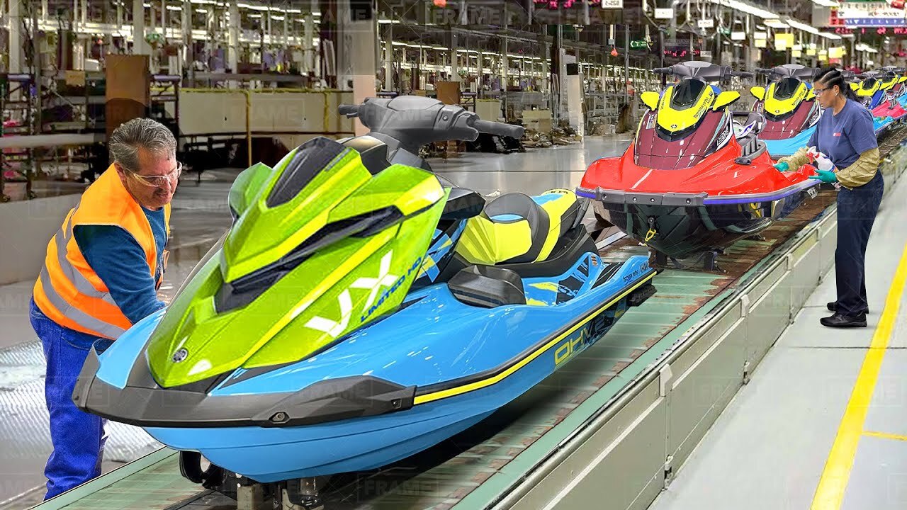 Exploring a large factory that manufactures jet skis from the ground up