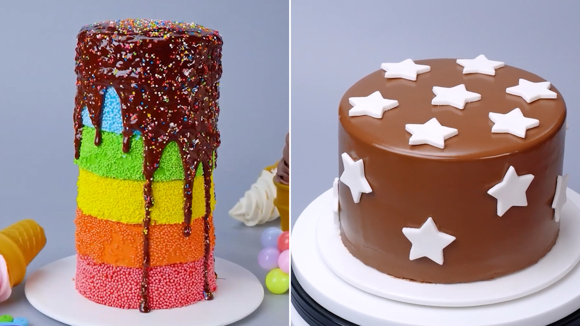 Rainbow Drip Cake and Star Chocolate Cake