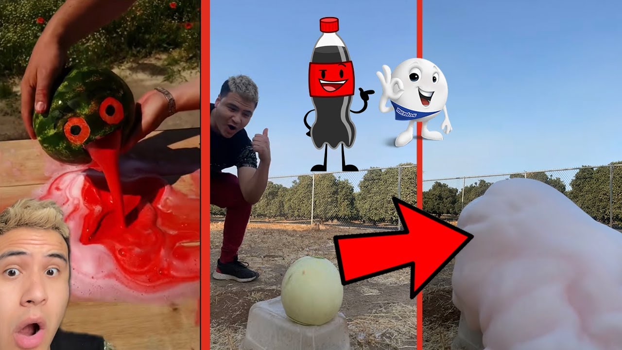 Coke and Mentos inside a melon