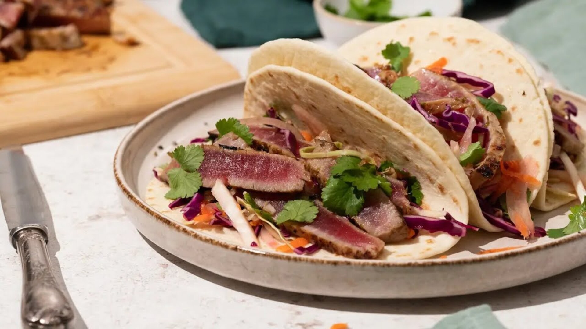 Spicy Tuna Tacos With Ginger Slaw Recipe