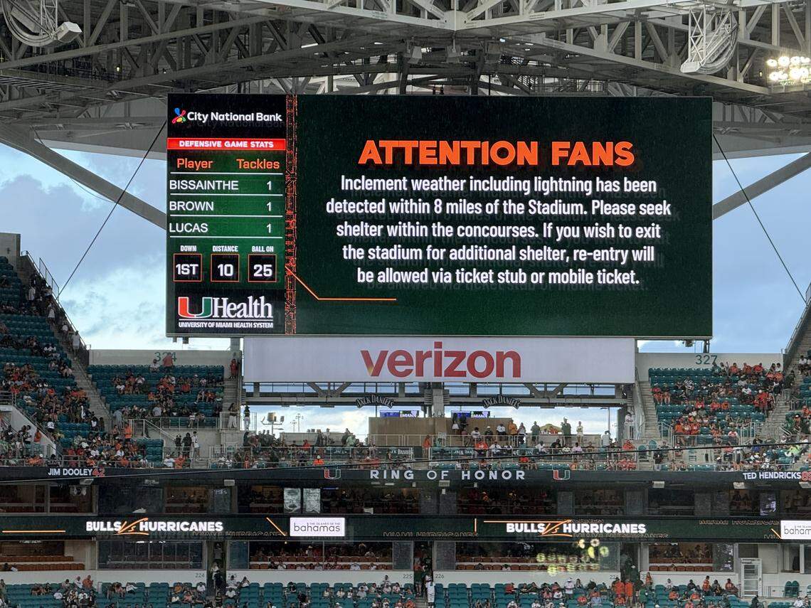 Miami Hurricanes home game vs USF Bulls enters delay due to lightning