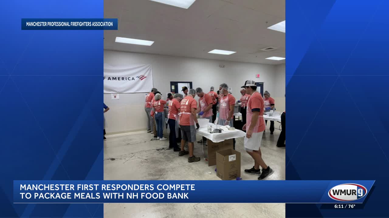 Manchester first responders compete to package meals for NH Food Bank