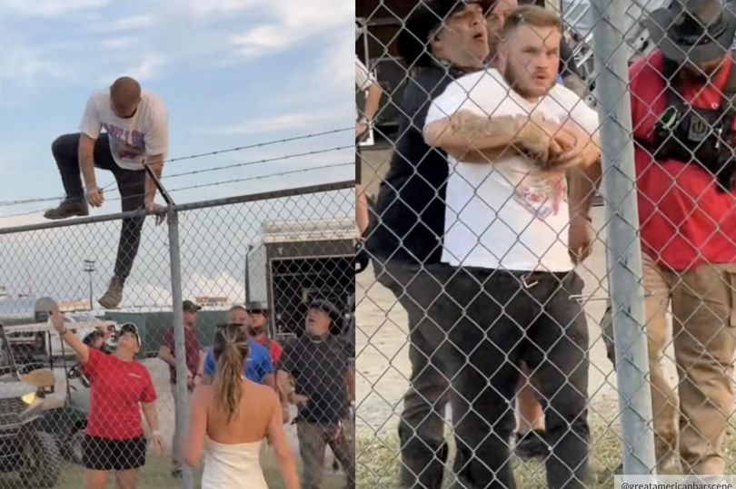 Zach Bryan jumps barbed-wire fence to confront Gavin Adcock at Oklahoma ...