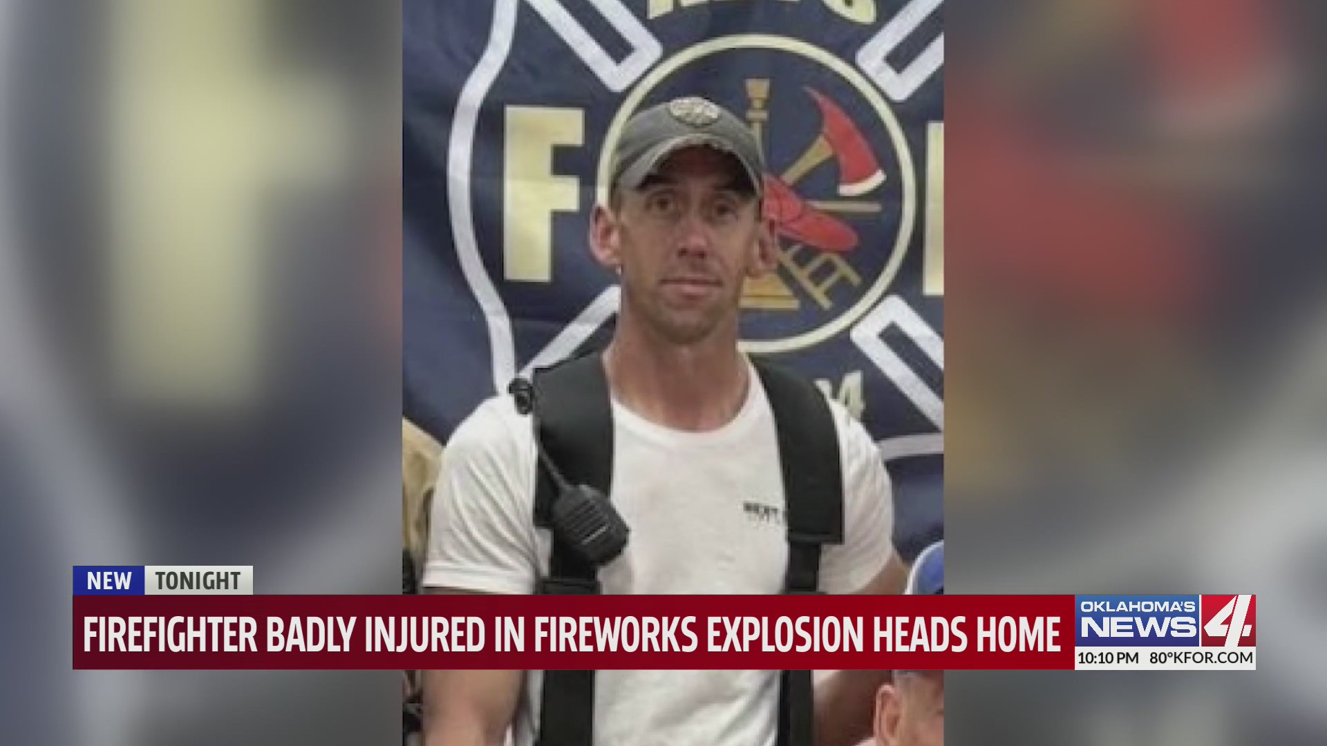 Firefighter badly injured in fireworks explosion heads home
