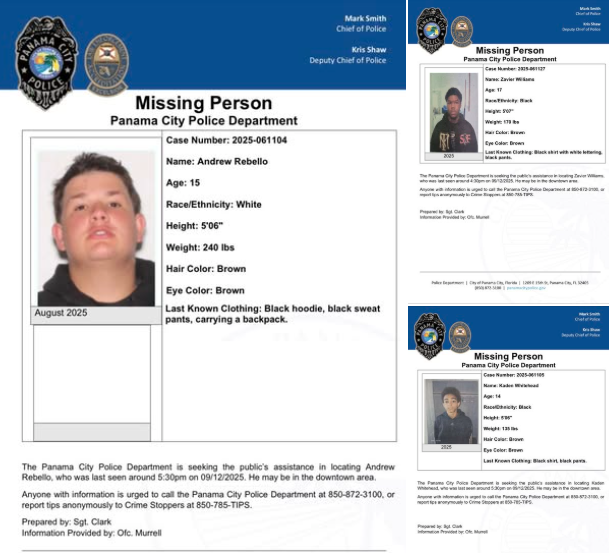 Panama City Police searching for 3 missing teenagers