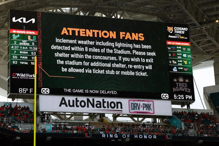 Miami vs South Florida weather updates: Game resumes after long ...