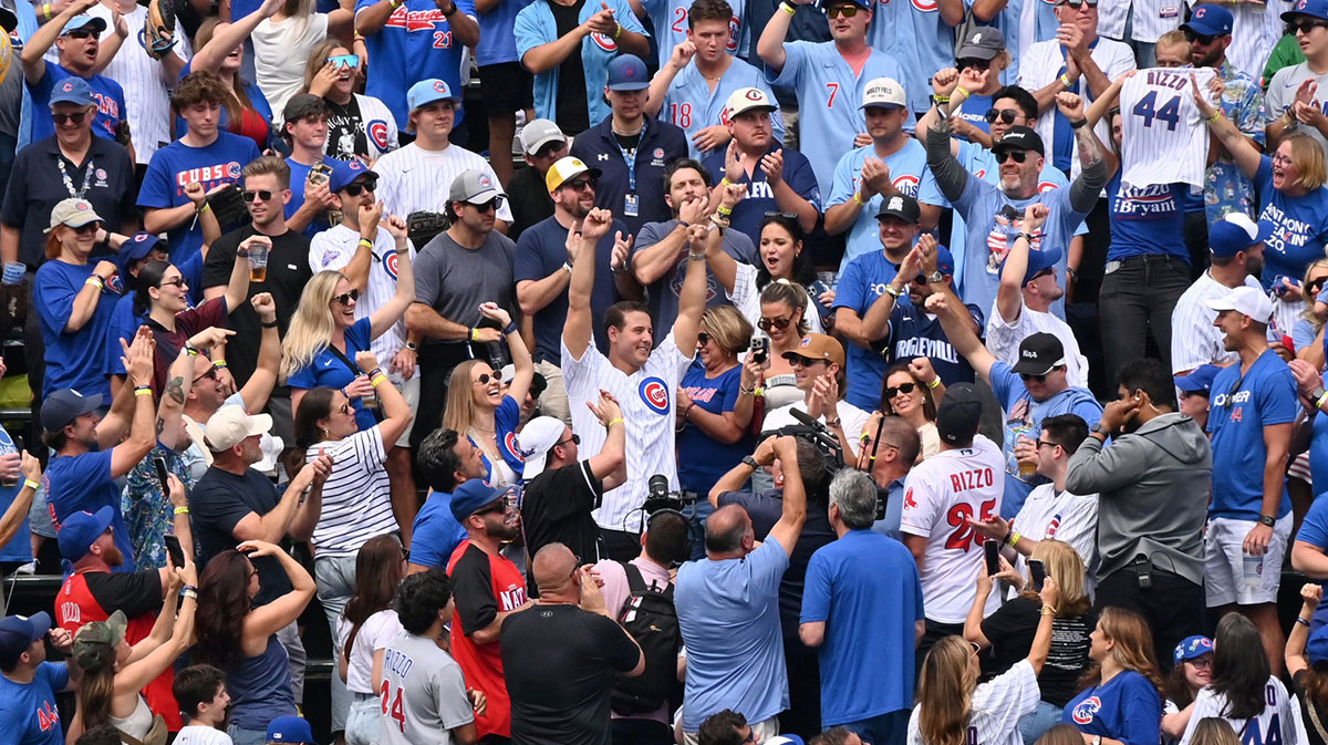 Anthony Rizzo starts Cubs cup snake in Wrigley Field bleachers