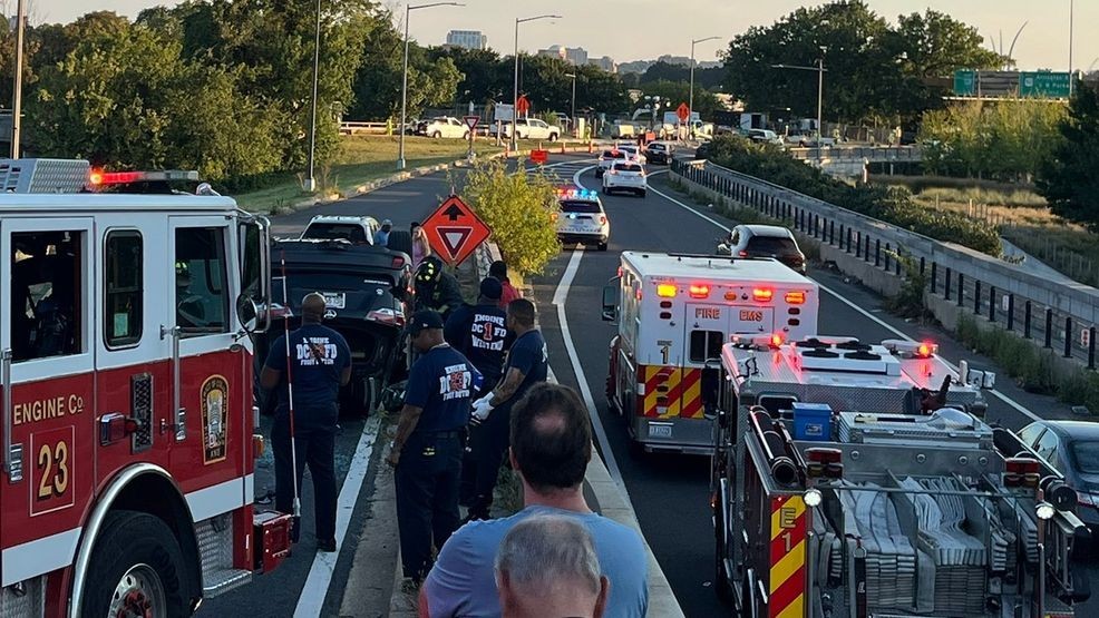Toyota flips on I-66 ramp near Kennedy Center in Northwest