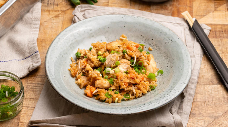 Skip Hibachi And Make Chicken Fried Rice With Just A Sheet Pan