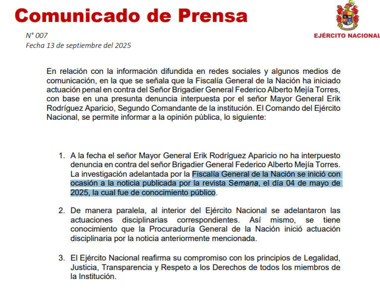 Ejército confirmó que indagación por concierto para delinquir contra el ...