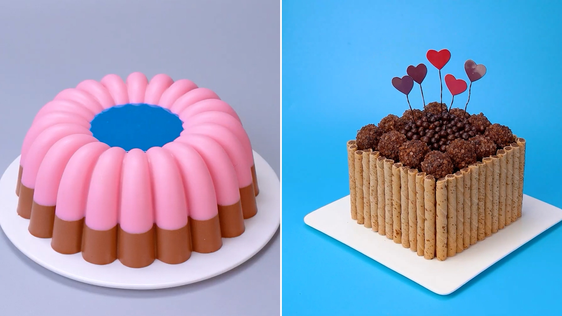 Pink Pudding Cake and Square Chocolate Cake