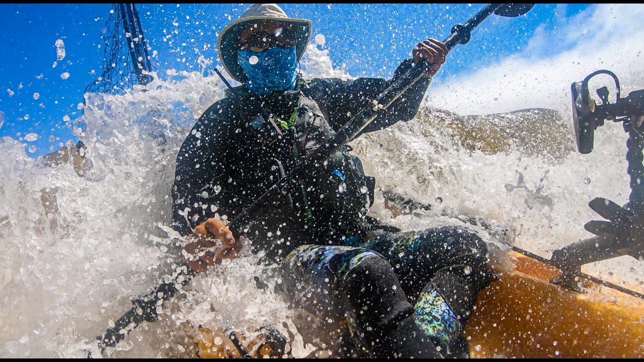 Kayak flipped by a wave after catching a white seabass and king salmon