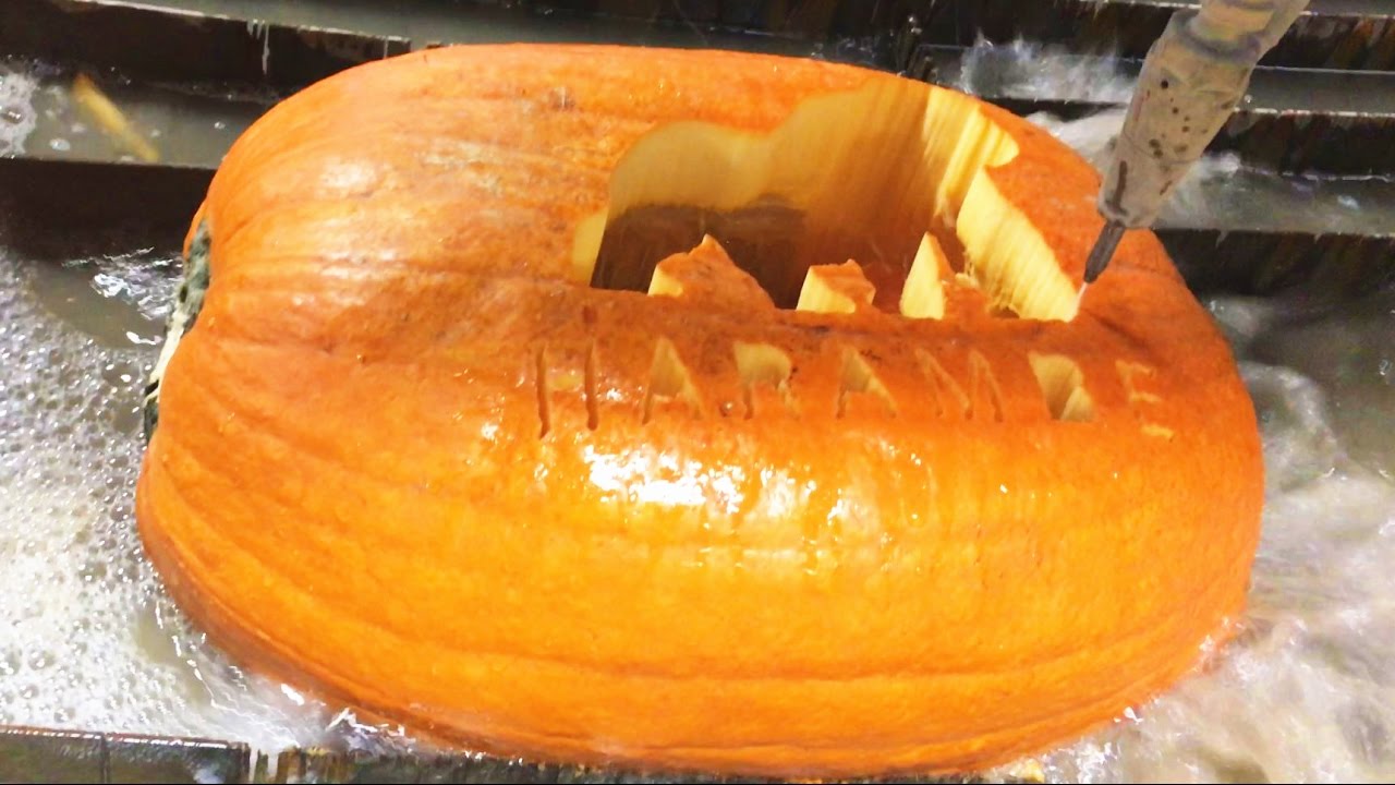 Carving a pumpkin with a waterjet