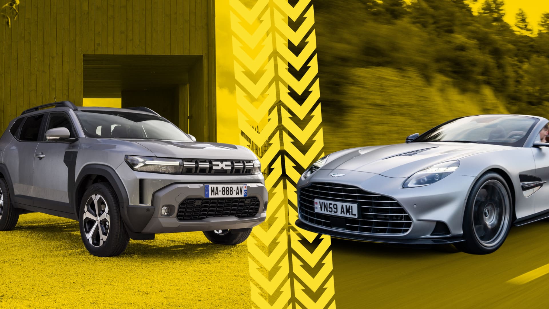 Aston Martin Vanquish Volante vs Dacia Duster, Glamour vs Grit