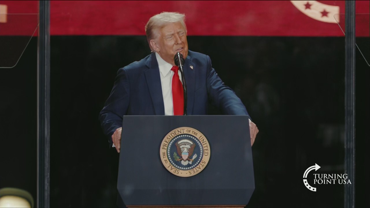 President Trump speaks at Charlie Kirk's funeral