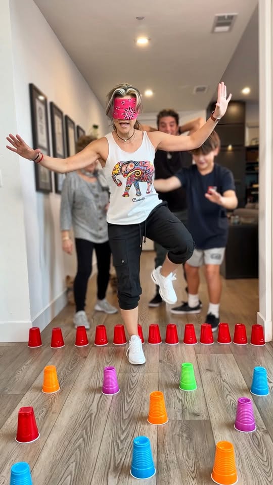 Blindfold Party Cup Stomp Challenge With the Whole Family