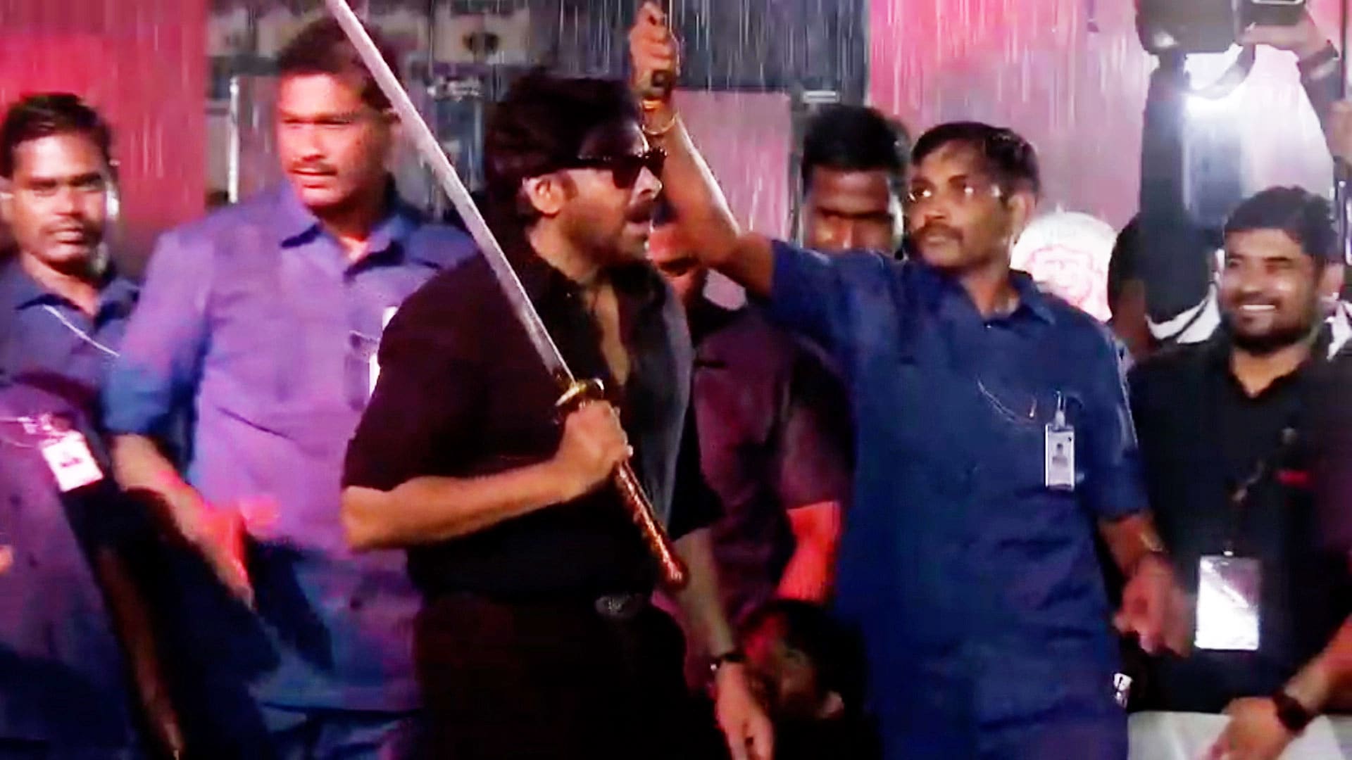 Watch: Pawan Kalyan's Sword Entry at 'OG' Event Nearly Hits Bodyguard