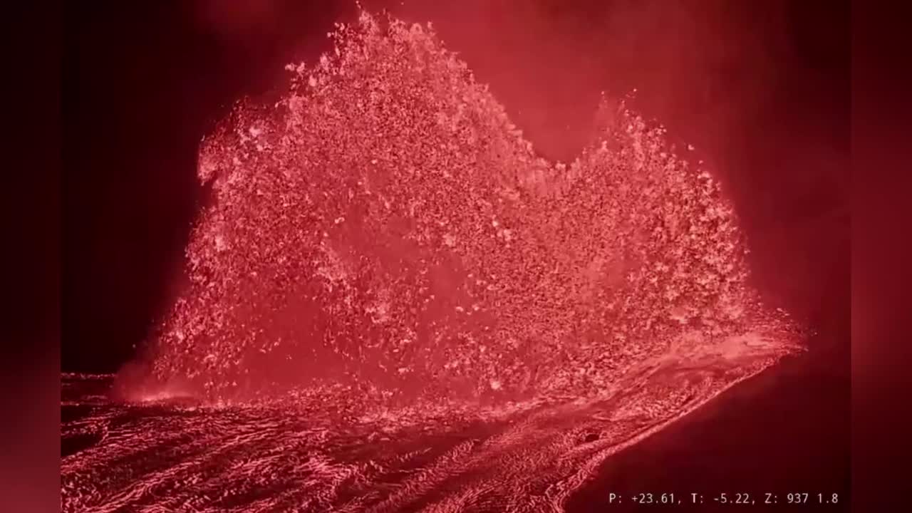 Kilauea Volcano spews lava fountain during eruption in Hawaii