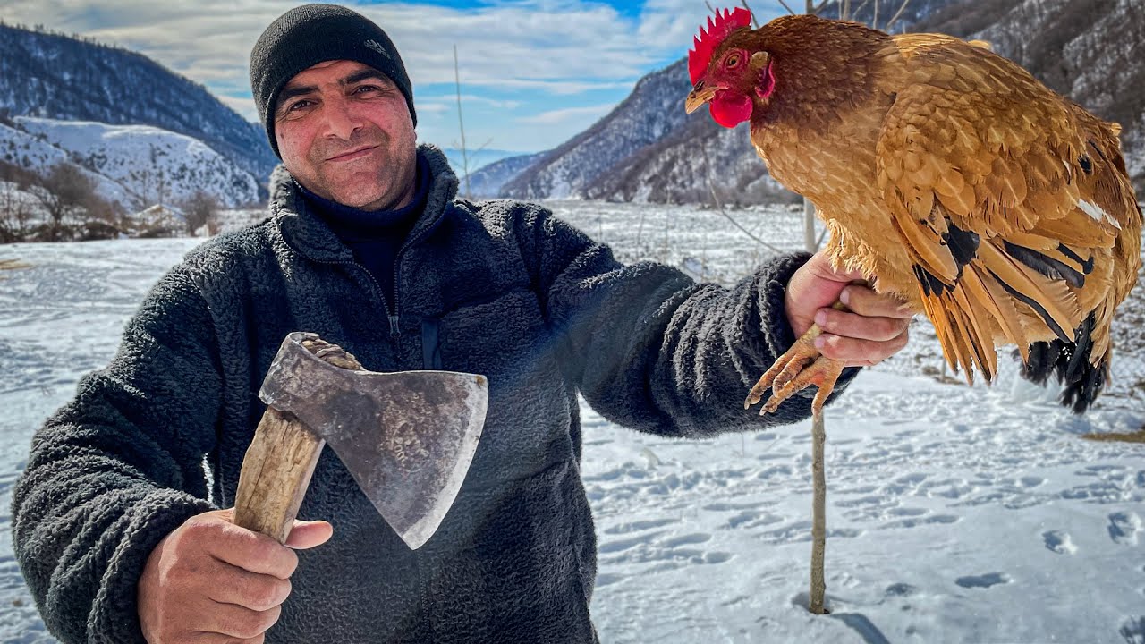 Azerbaijan chicken shawarma cooked over campfire