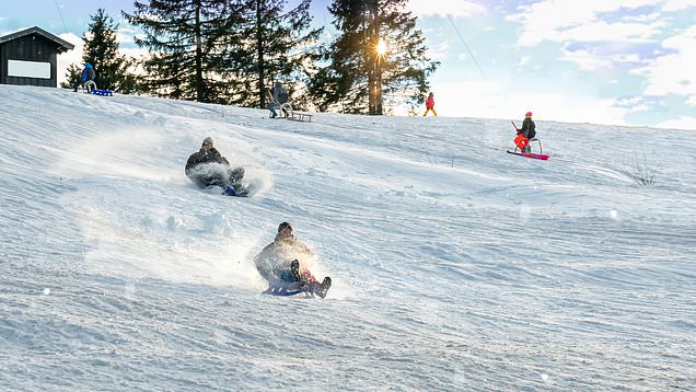 Kids can't contain their excitement on snow slide