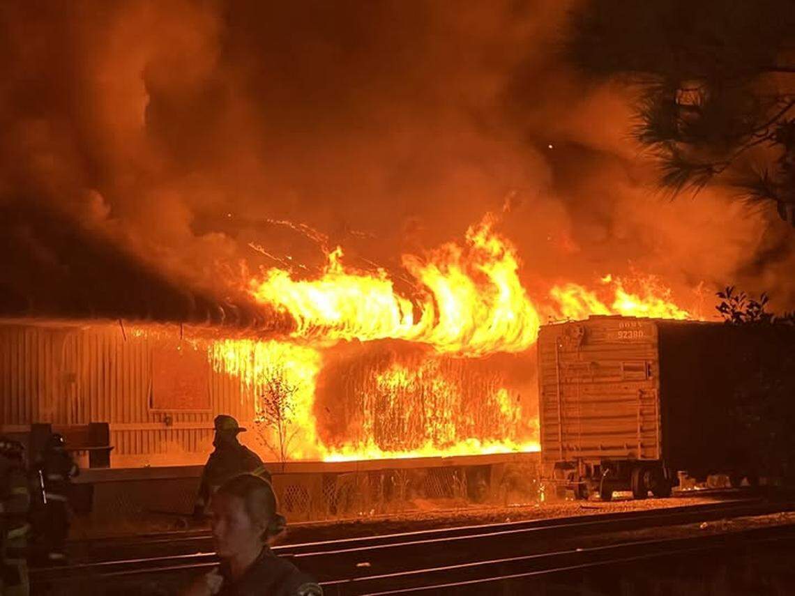 Busy roadway in Conway shut down as crews battle fire at train depot