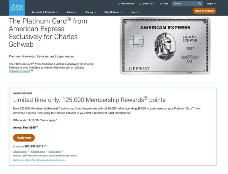 Amex Schwab Platinum Card Raises the Bar With 125K Point Bonus