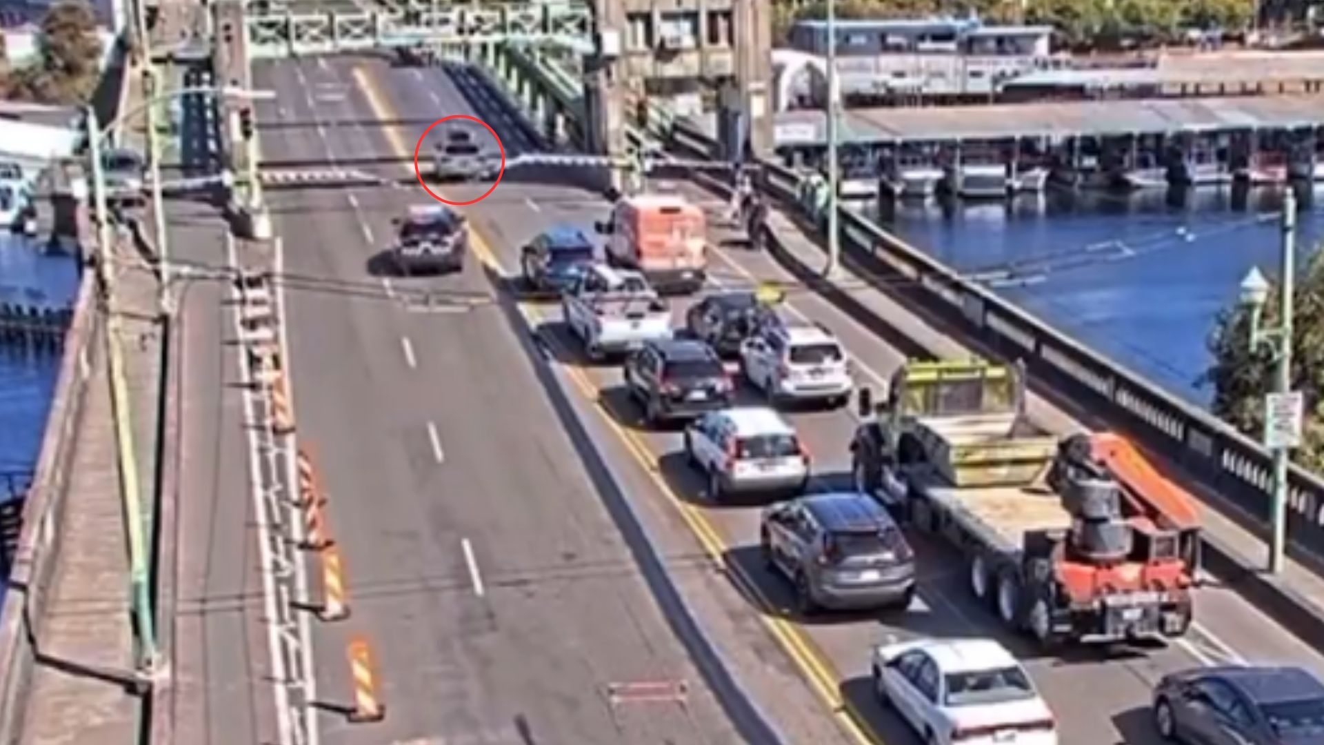 Stolen Car Jumps Open Bridge During Police Chase