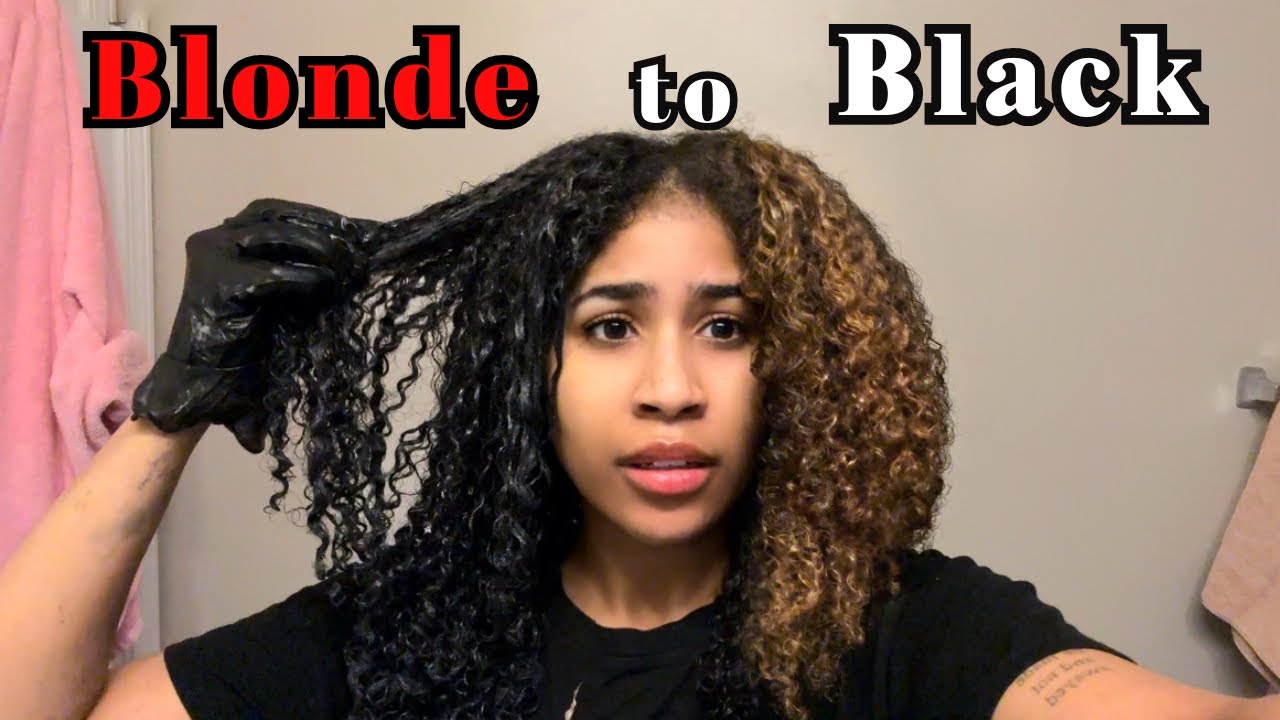 Dyeing My Curly Hair at Home | Blonde to Black Natural Hair