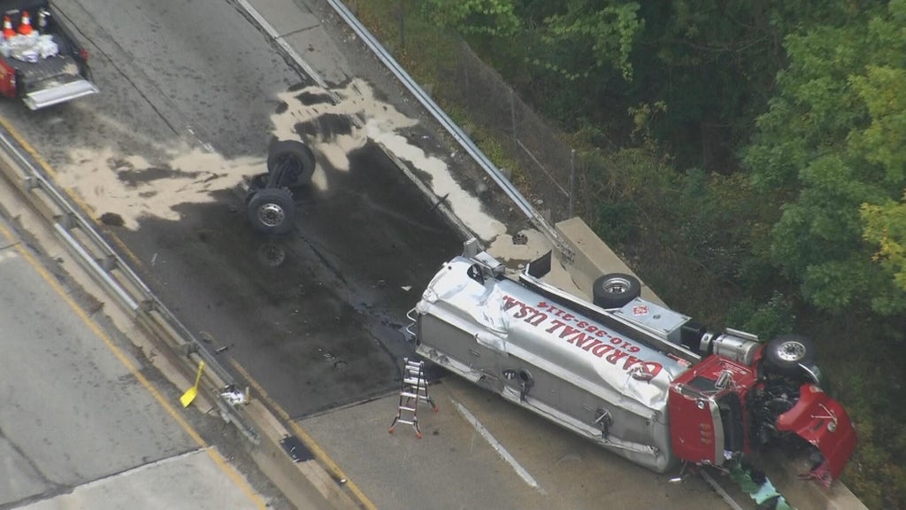 Tanker truck overturns, spilling fuel onto Media Bypass in Upper ...