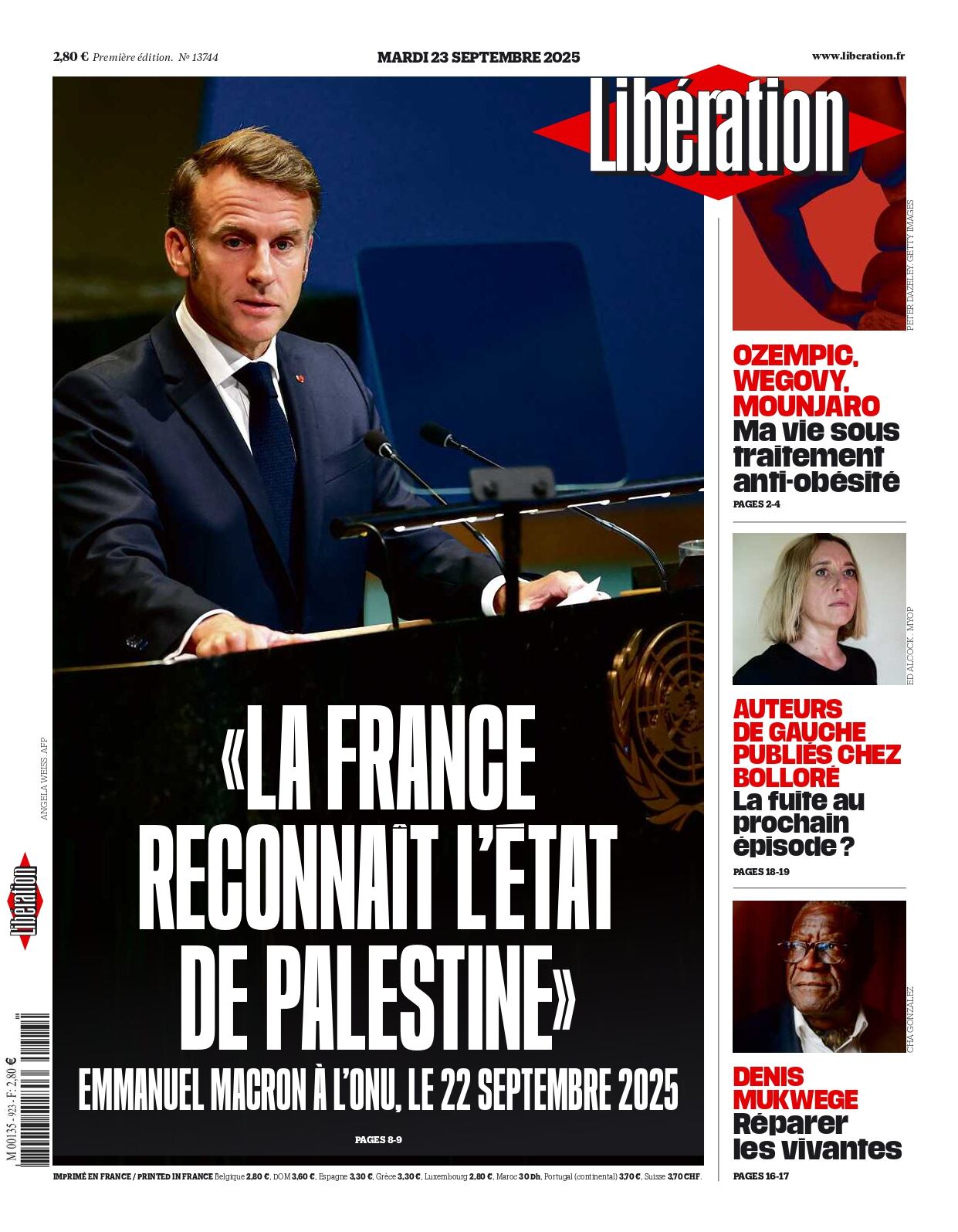 A la tribune de l’ONU, Emmanuel Macron déclare que «la France reconnaît ...