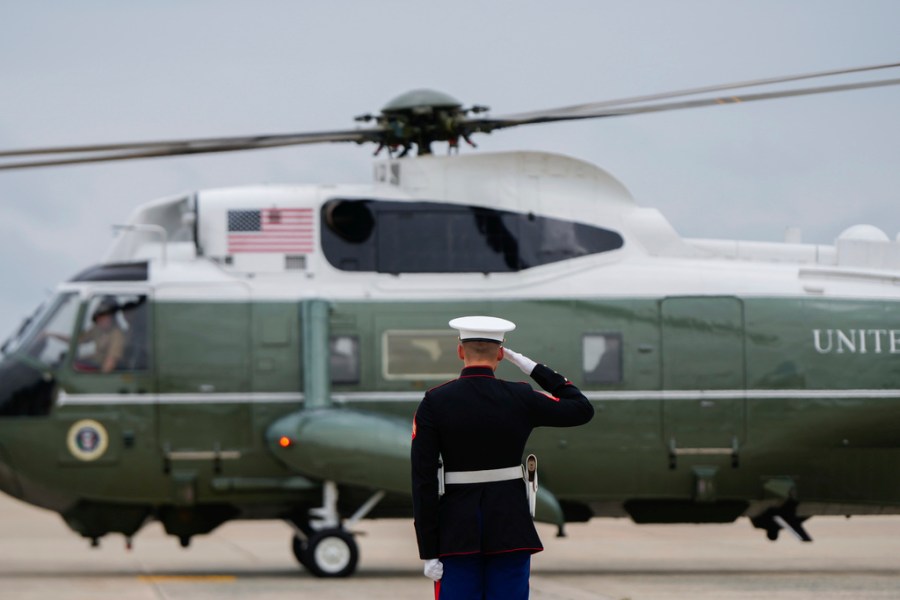 Man charged with allegedly pointing laser at Marine One with Trump on board