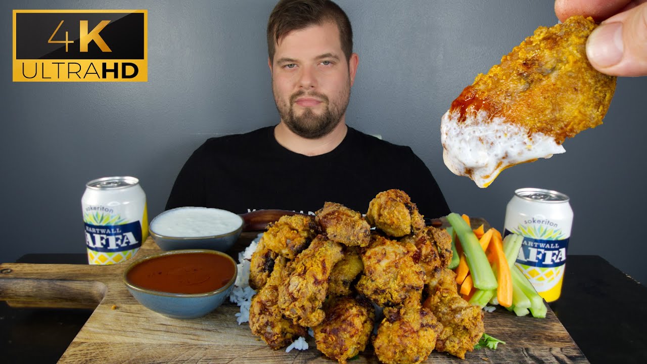 Crispy Airfryer Chicken Wings with Rice ASMR Mukbang