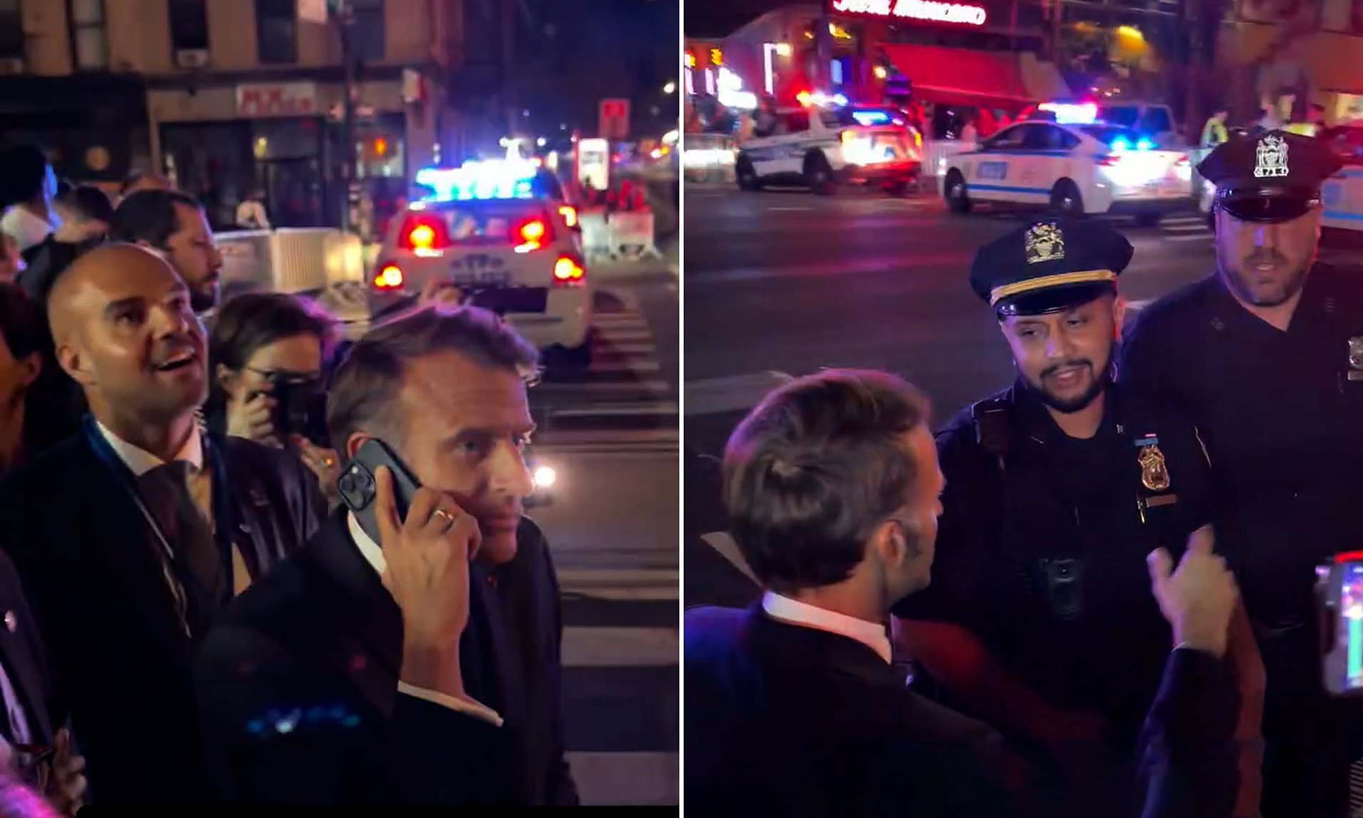 Emmanuel Macron is stopped by New York cops as street is closed for ...