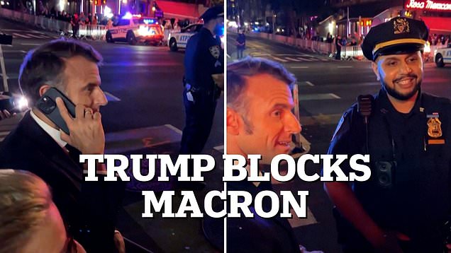 Macron gets BLOCKED by Trump's motorcade while crossing street in NY