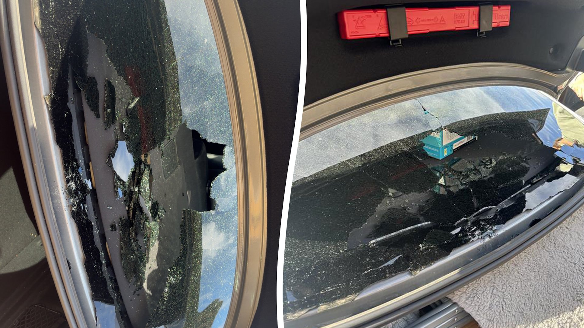 Moment rear window shatters as man closes boot