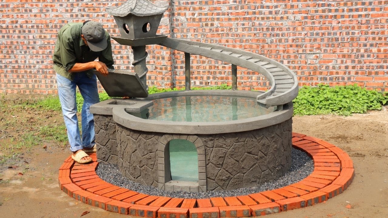 DIY outdoor water fountain – cement & brick